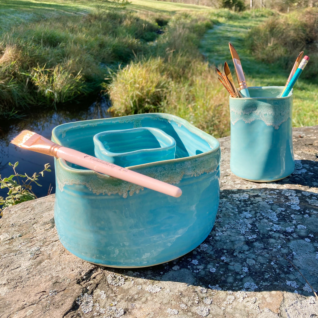 Ceramic Brush Holder - Granulating Aqua – KristyRice.com